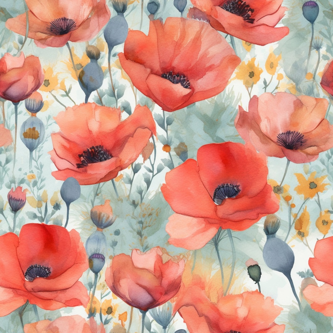 Poppy Flower Pattern Watercolor Style - Etsy