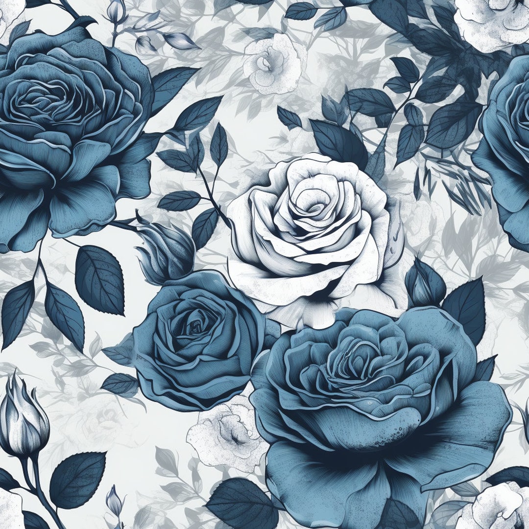 Seamless Blue Roses Pattern - Etsy