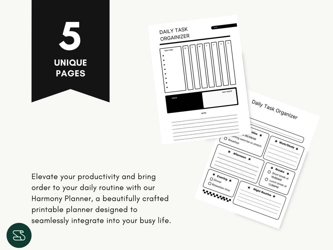 Daily Tasks Planner Sheet Digital Printable Planner Template Minimalist ...