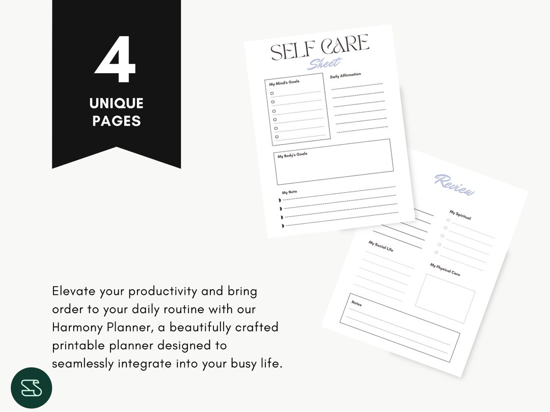Self Care Sheet Digital Printable Planner Template Minimalist Planner ...