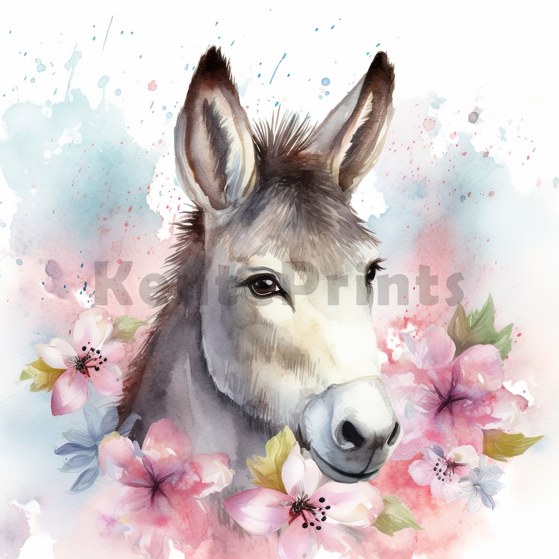 Donkey Flowers Clipart Watercolor 12 Unique High Resolution Jpgs Donkey ...