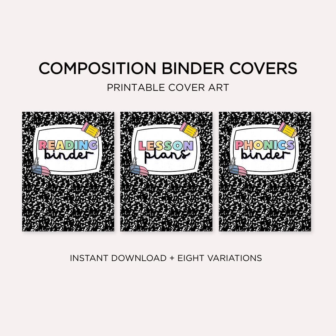 Cutesy Composition Book Binder Covers for Teachers, Printable Binder ...