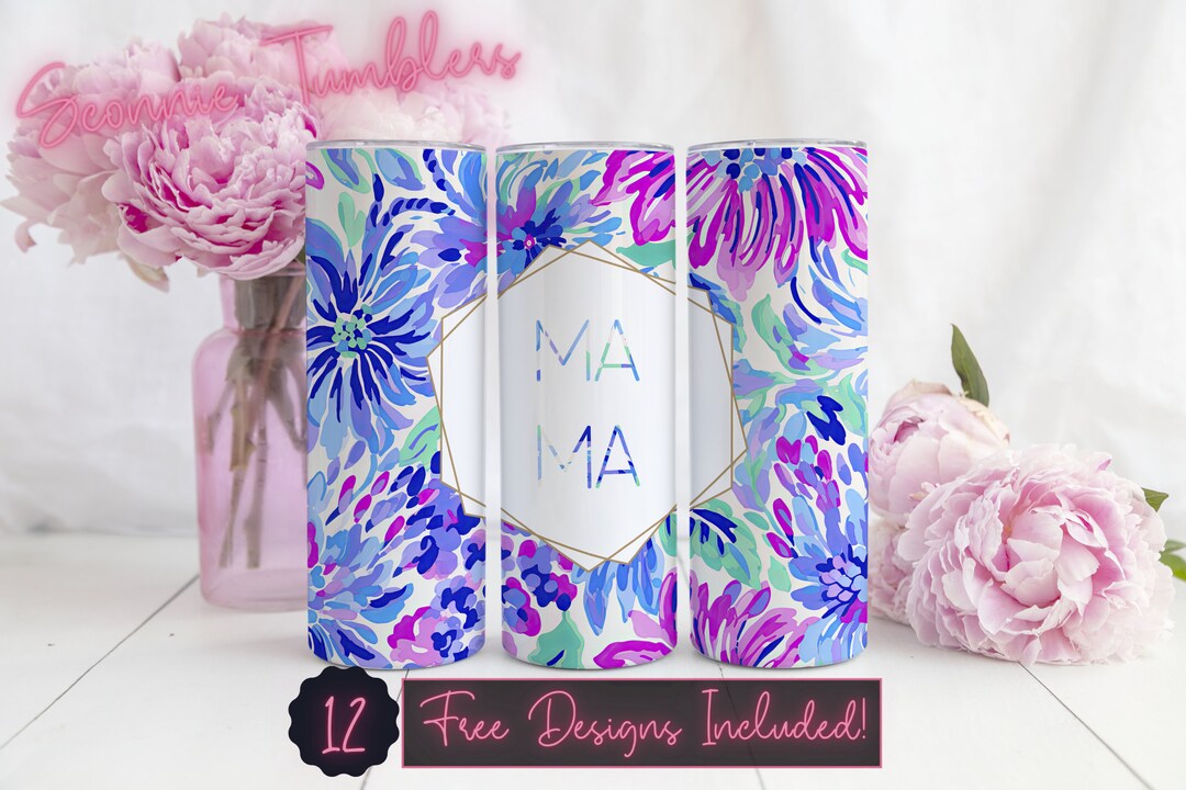 Mama Bright Watercolor Floral Seamless Tumbler Design Wrap, 20 Oz ...