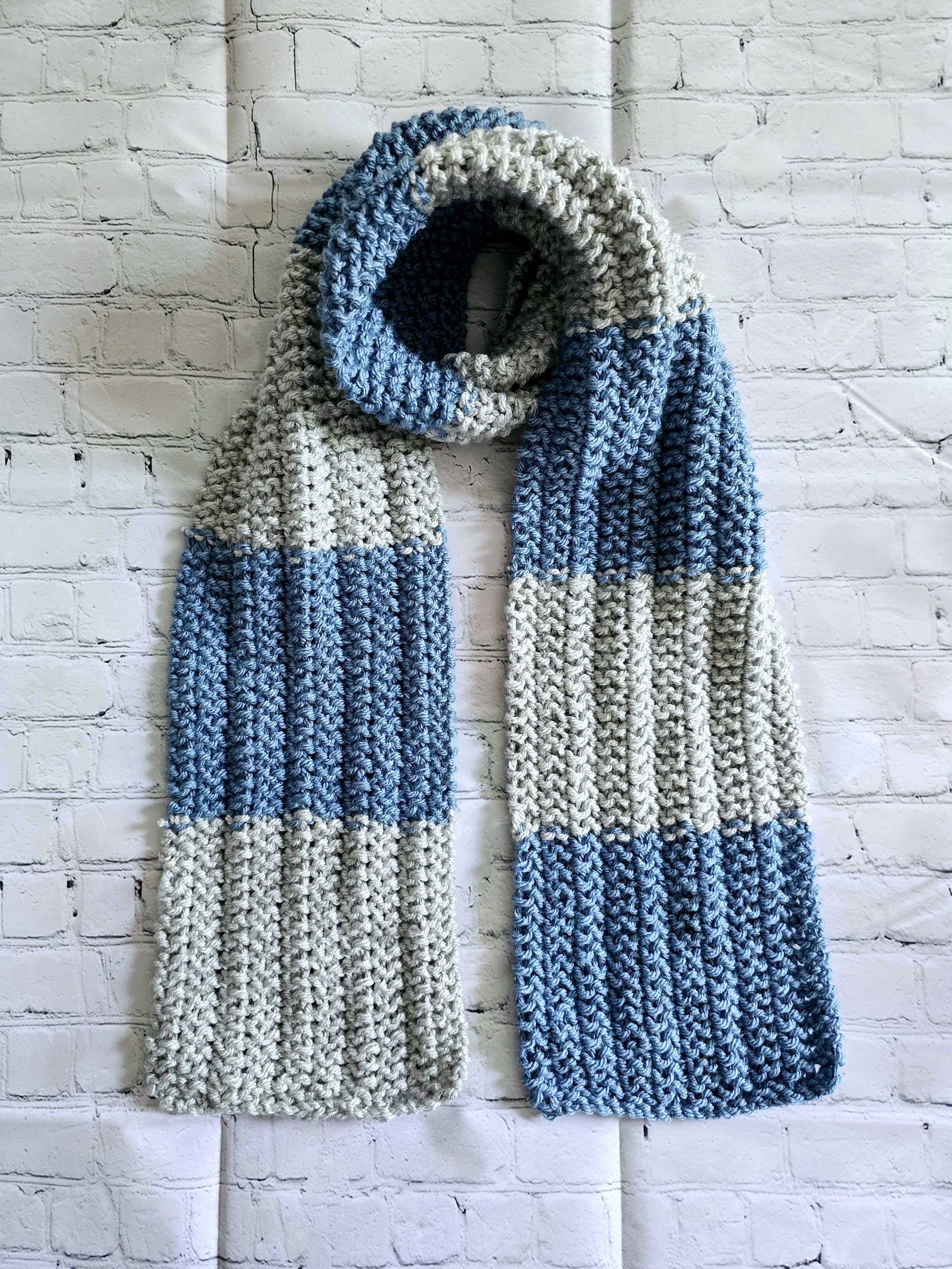 Blue and Gray Stripes Ribbed Handmade Knit Scarf - Grey - Etsy