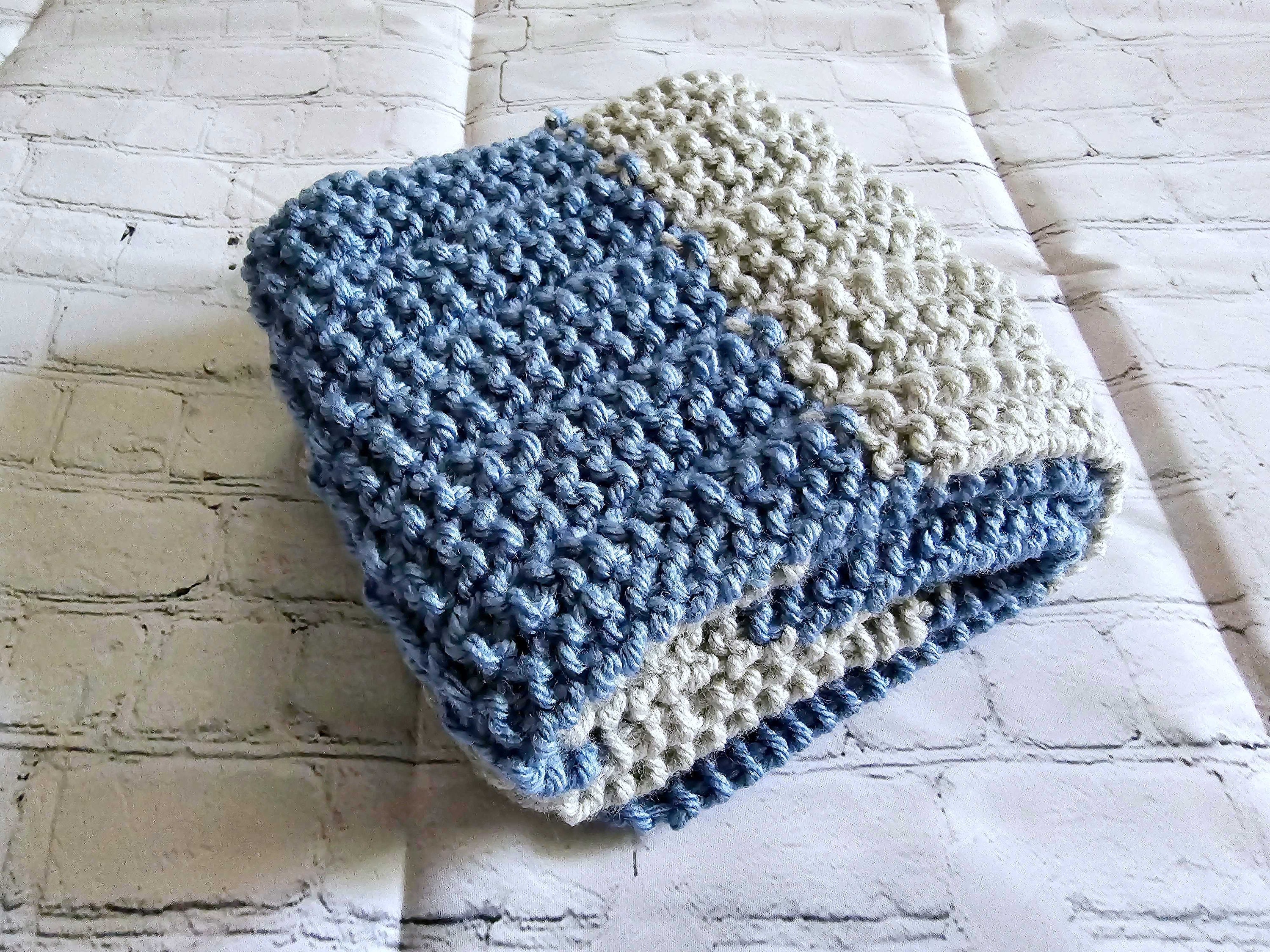 Blue and Gray Stripes Ribbed Handmade Knit Scarf - Grey - Etsy