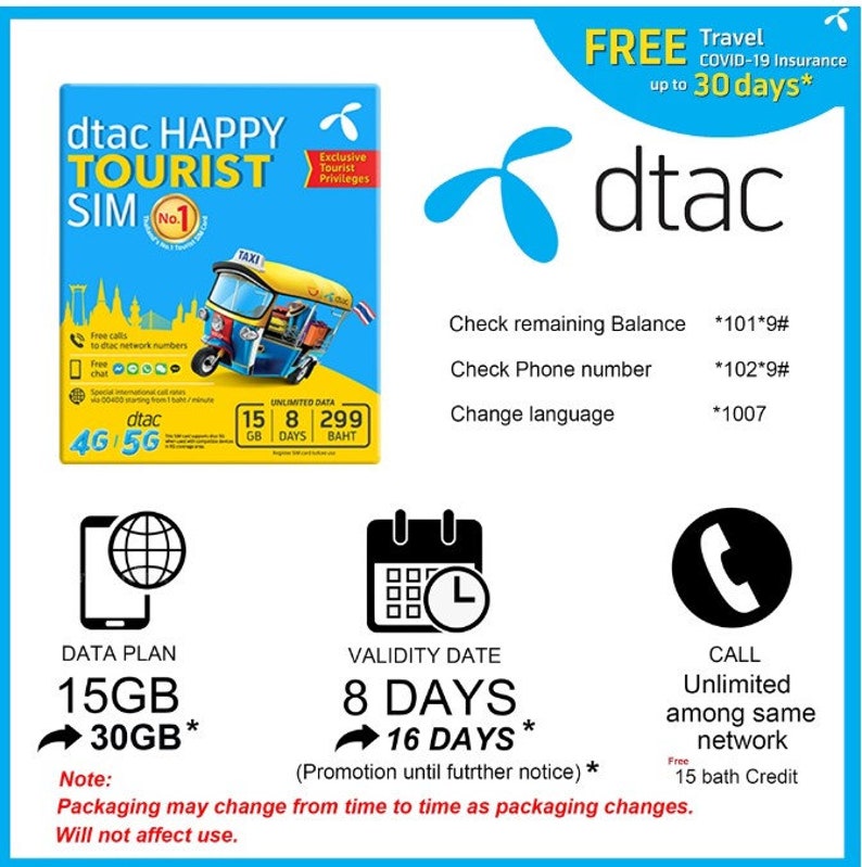 Esim Dtac (thailand) HAPPY Tourist 299 SIM - Unlimited Data for 8 Days ...