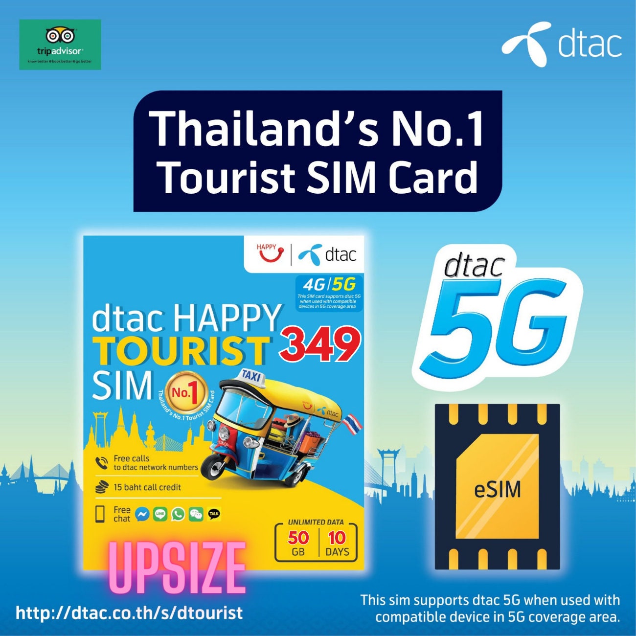 Esim Dtac (thailand) HAPPY Tourist 349 SIM - Unlimited Data for 10 Days With 50GB Data at High ...