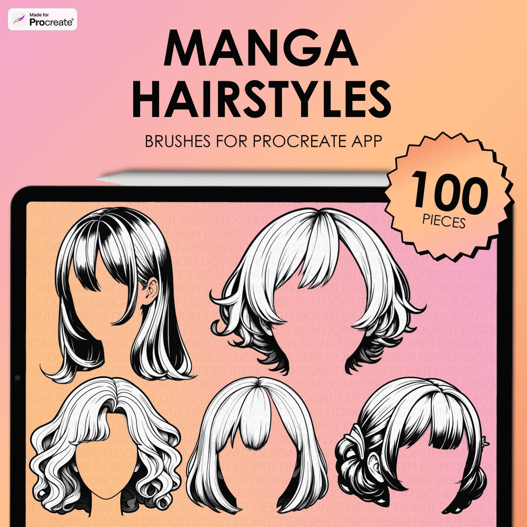 100 Manga Procreate Hair Stamps Procreate Manga Hairstyle Stamps - Etsy