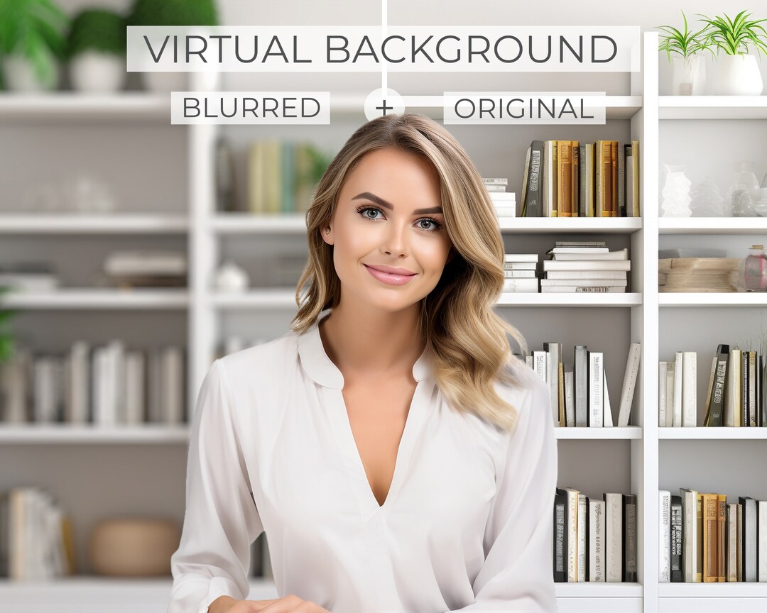 White Bookshelf Zoom Background Home Office | Home Office Virtual ...