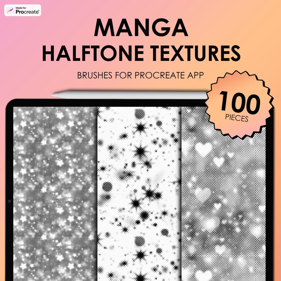 100 Halftone Manga Procreate Texture Brushes | Comic Procreate Halftone ...
