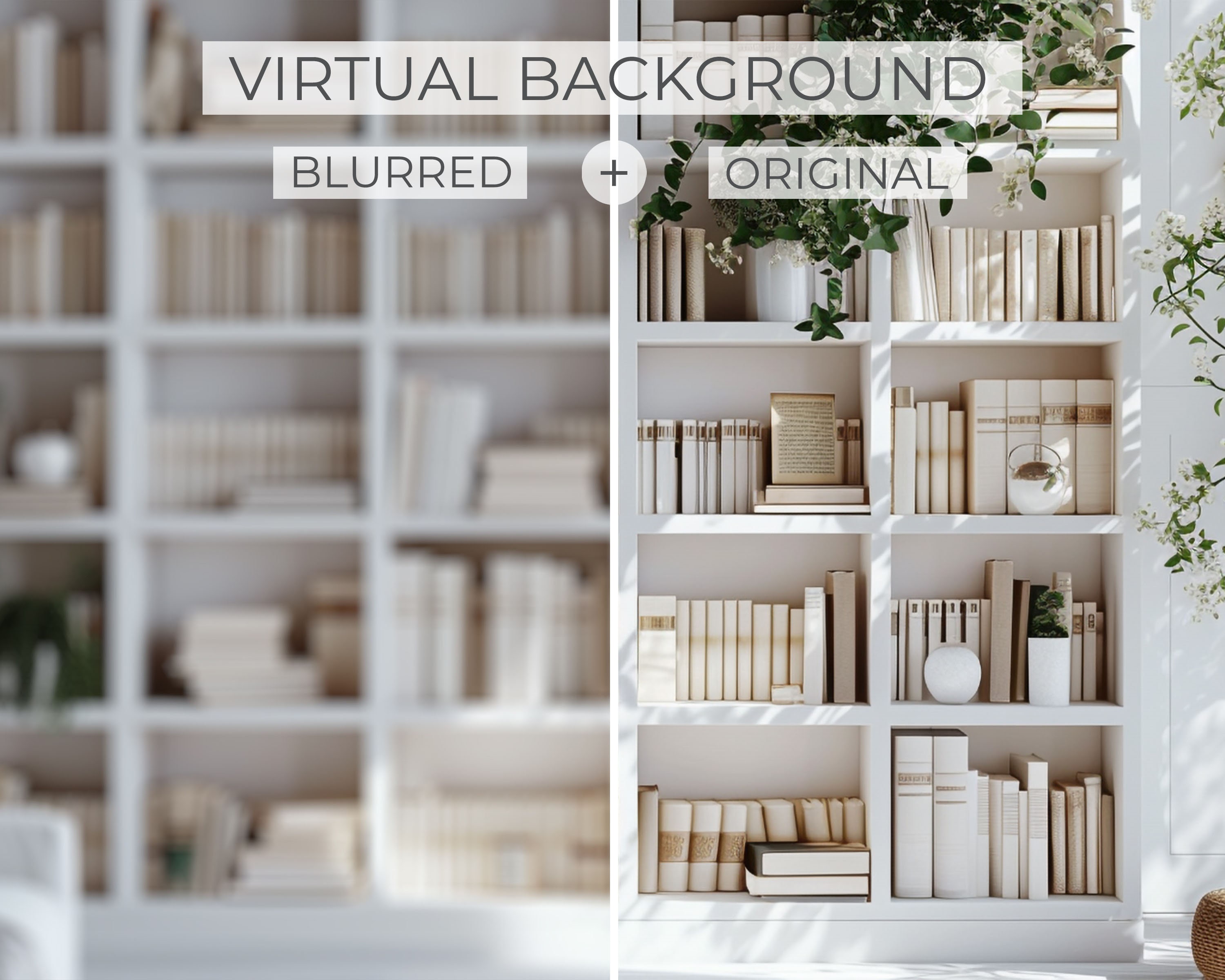 White Bookshelf Zoom Background | Zoom Background Home Office | Home ...