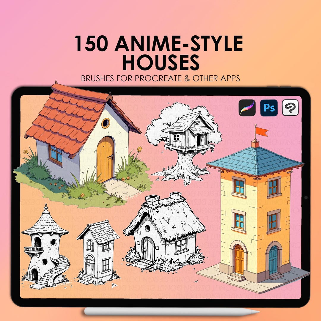 150 Procreate House Stamps | Isometric House Procreate Stamps ...