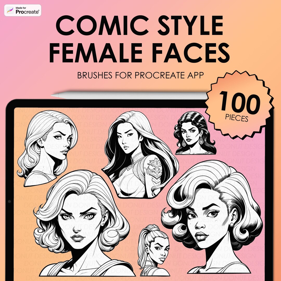 100 Comic Procreate Face Stamps | Procreate Comics Women Stamps | Comic Procreate Female Face ...