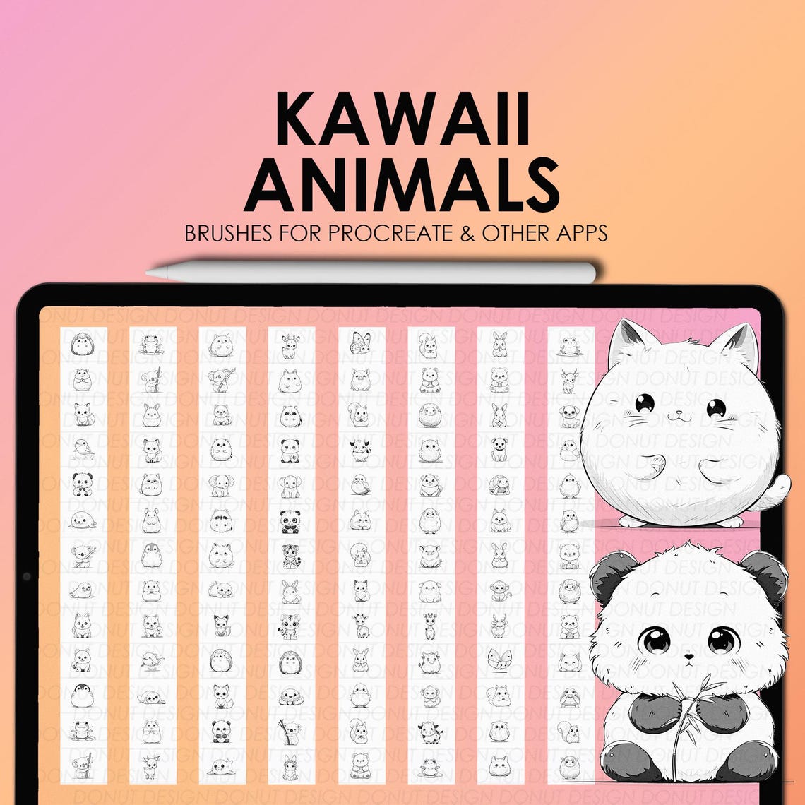 Procreate Animal Stamps | Chibi Procreate Animal Stamps | Cute Animals ...