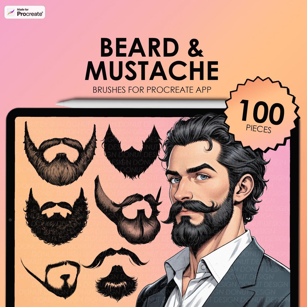 100 Male Procreate Beard Stamps Procreate Mustache Stamps Procreate ...
