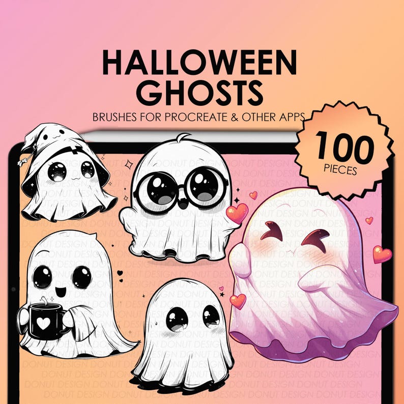 Halloween Procreate Ghost Stamps | Chibi Procreate Ghost Stamps | Cute ...