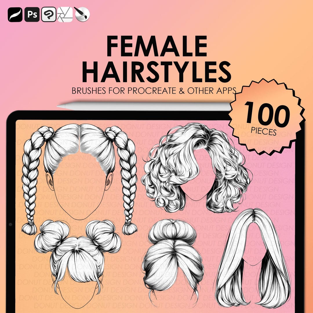 100 Procreate Hair Stamps Procreate Hairstyle Stamps Procreate Hair ...