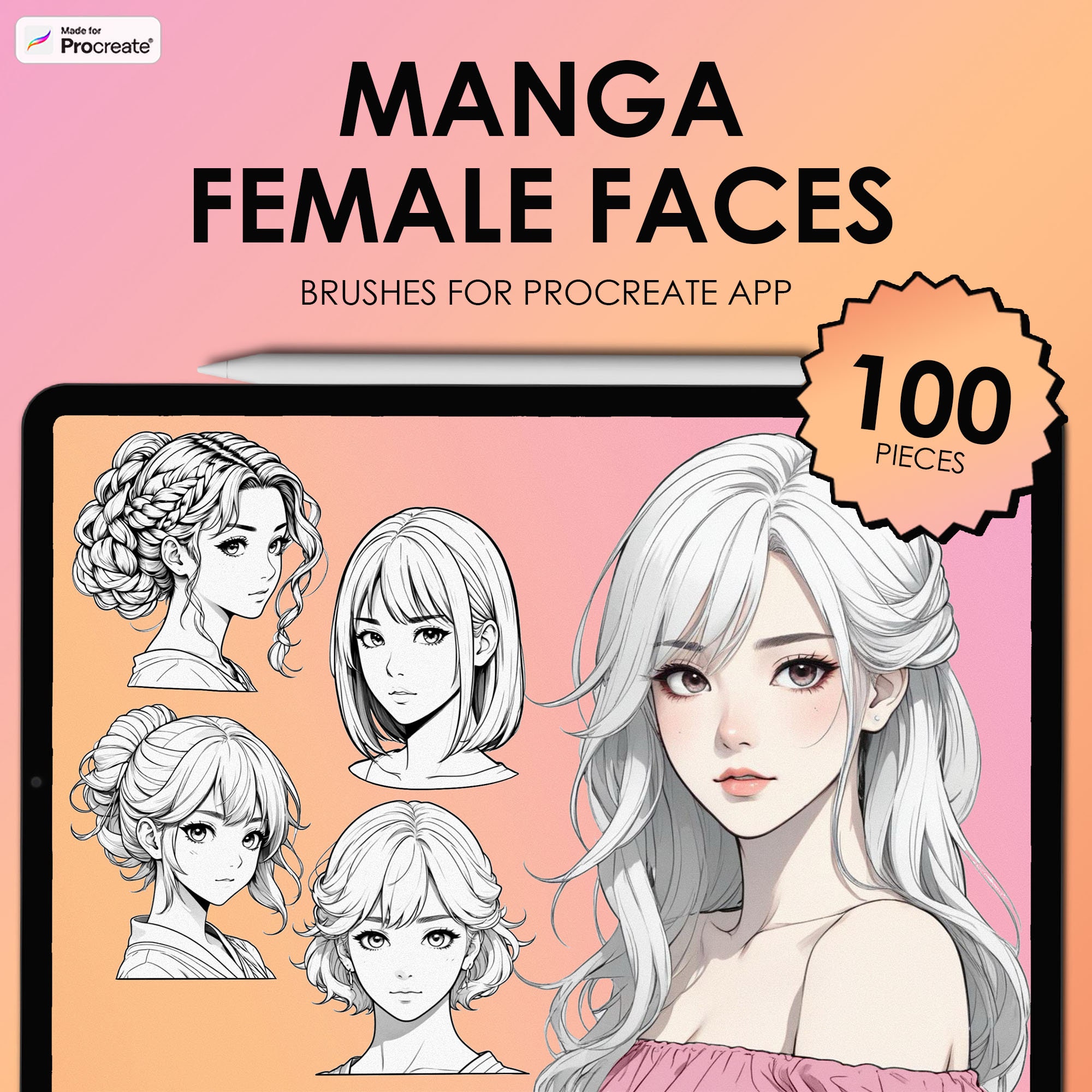 100 Manga Procreate Face Stamps Anime Procreate Manga Face Stamps - Etsy