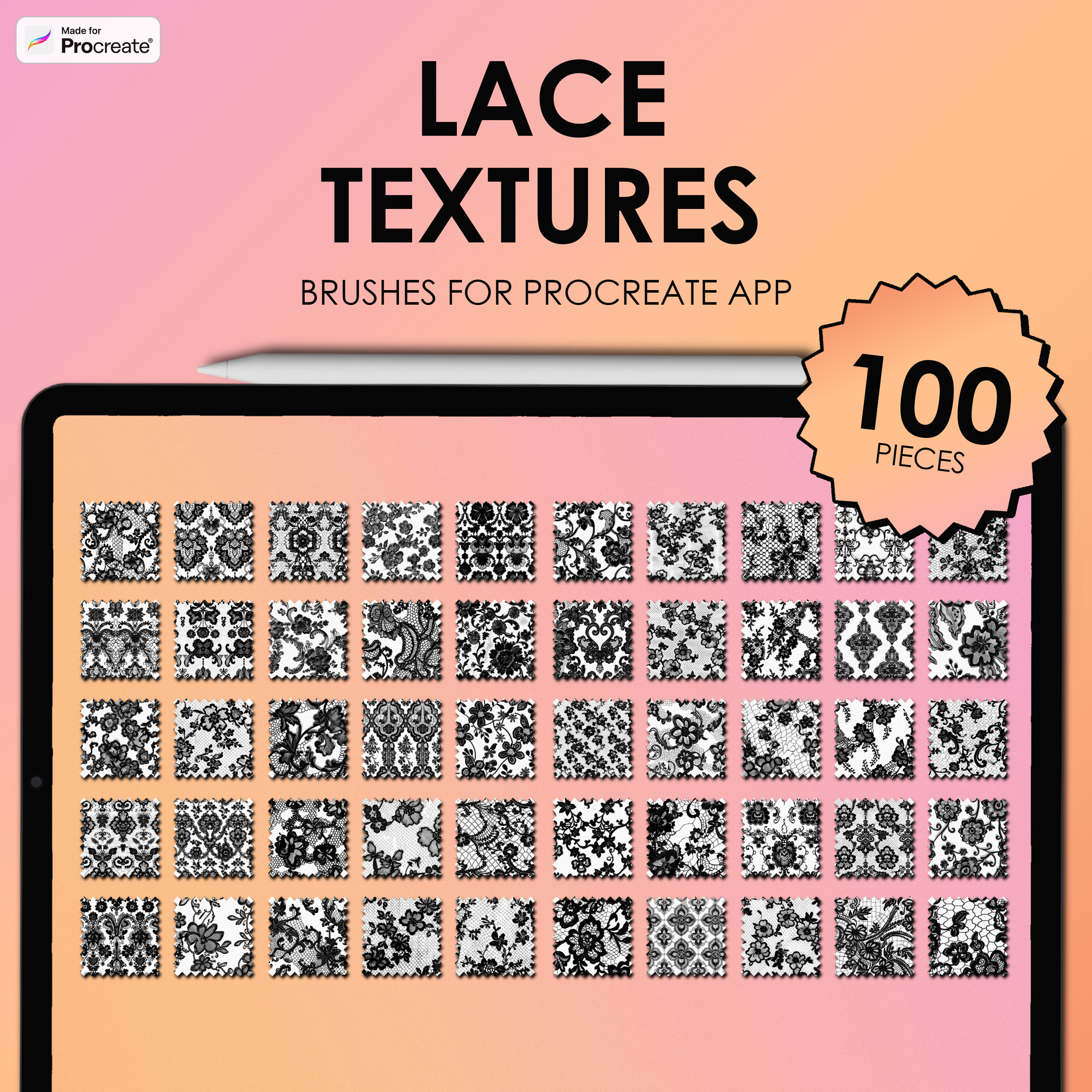 100 Procreate Lace Brushes Lace Procreate Texture Brushes - Etsy