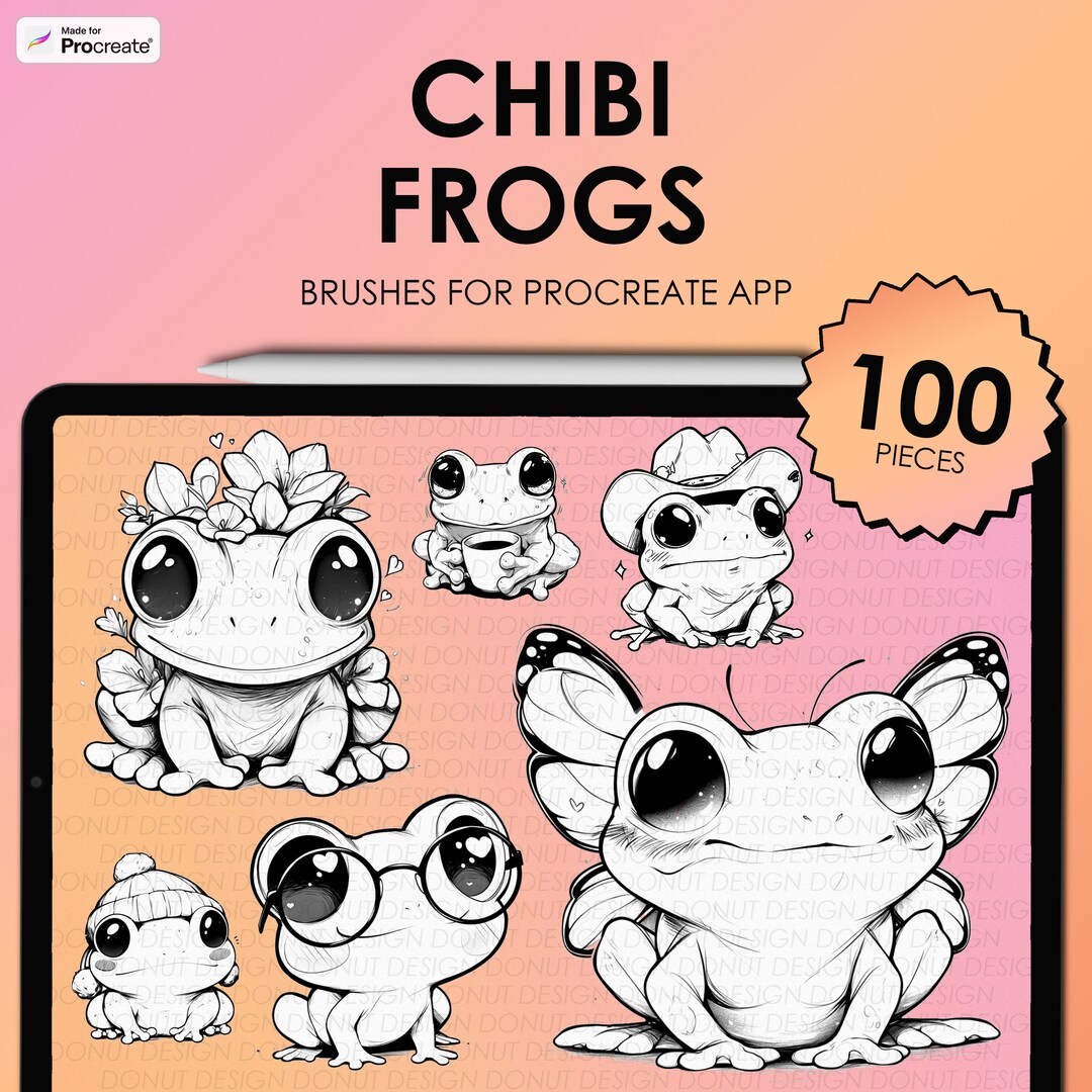 Procreate Chibi Frog Stamps | Chibi Procreate Frog Stamps | Cute Frog ...