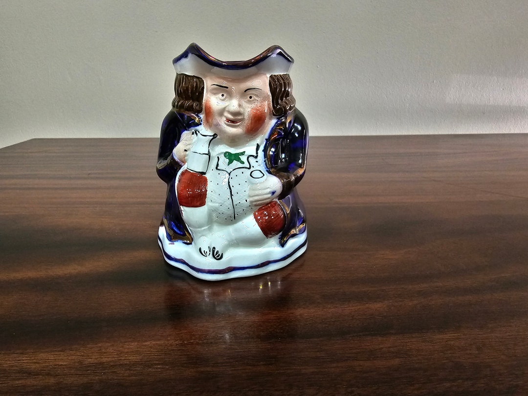 Antique English Staffordshire Copper Lustre Blue Toby Jug Medium ...