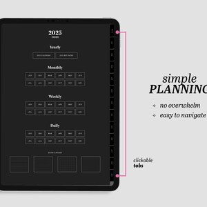 2025 Minimalist Digital Planner DARK MODE | Simple Digital Planner ...