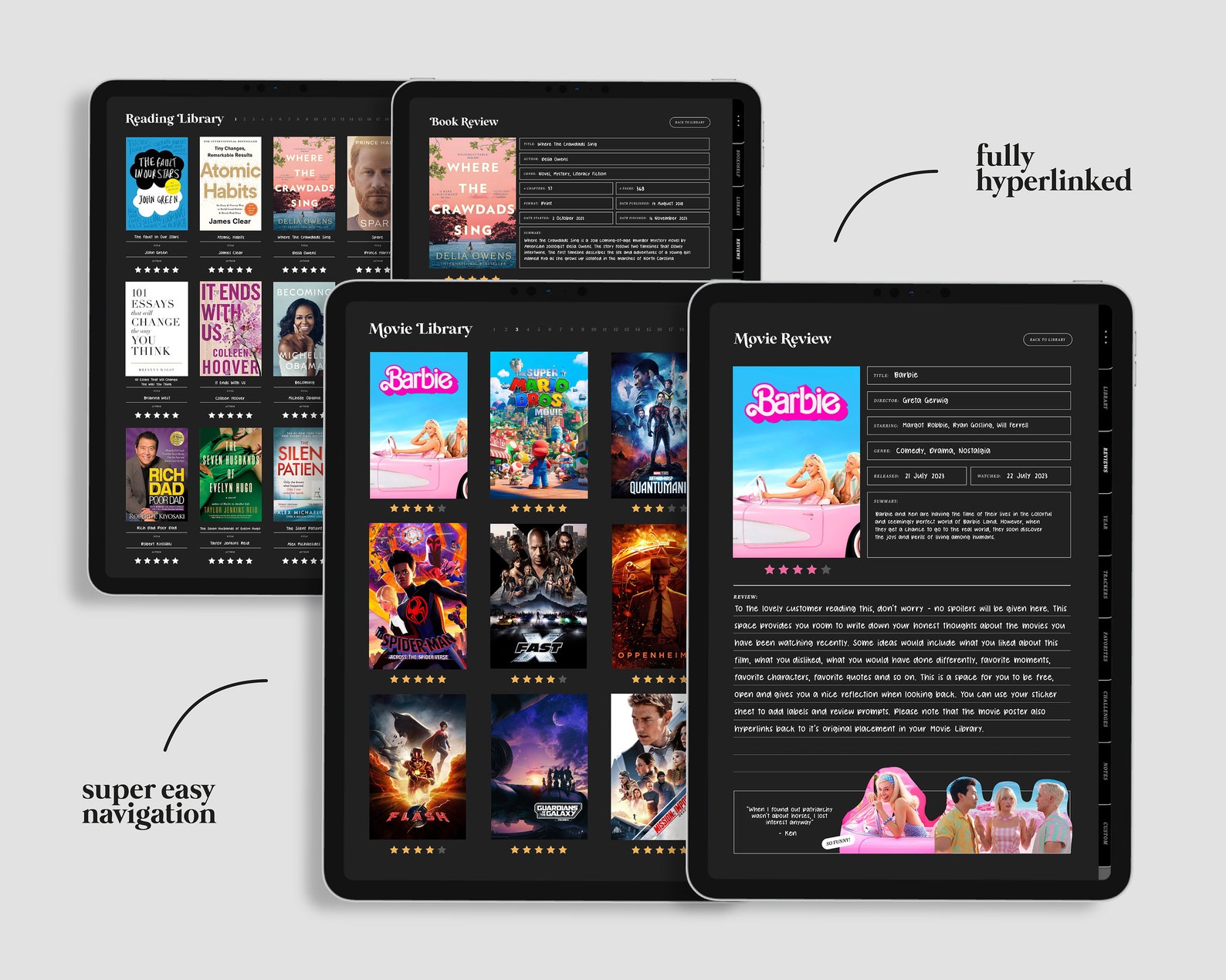 Digital Reading & Movie/tv Series Journal BUNDLE Dark Mode | Reading ...