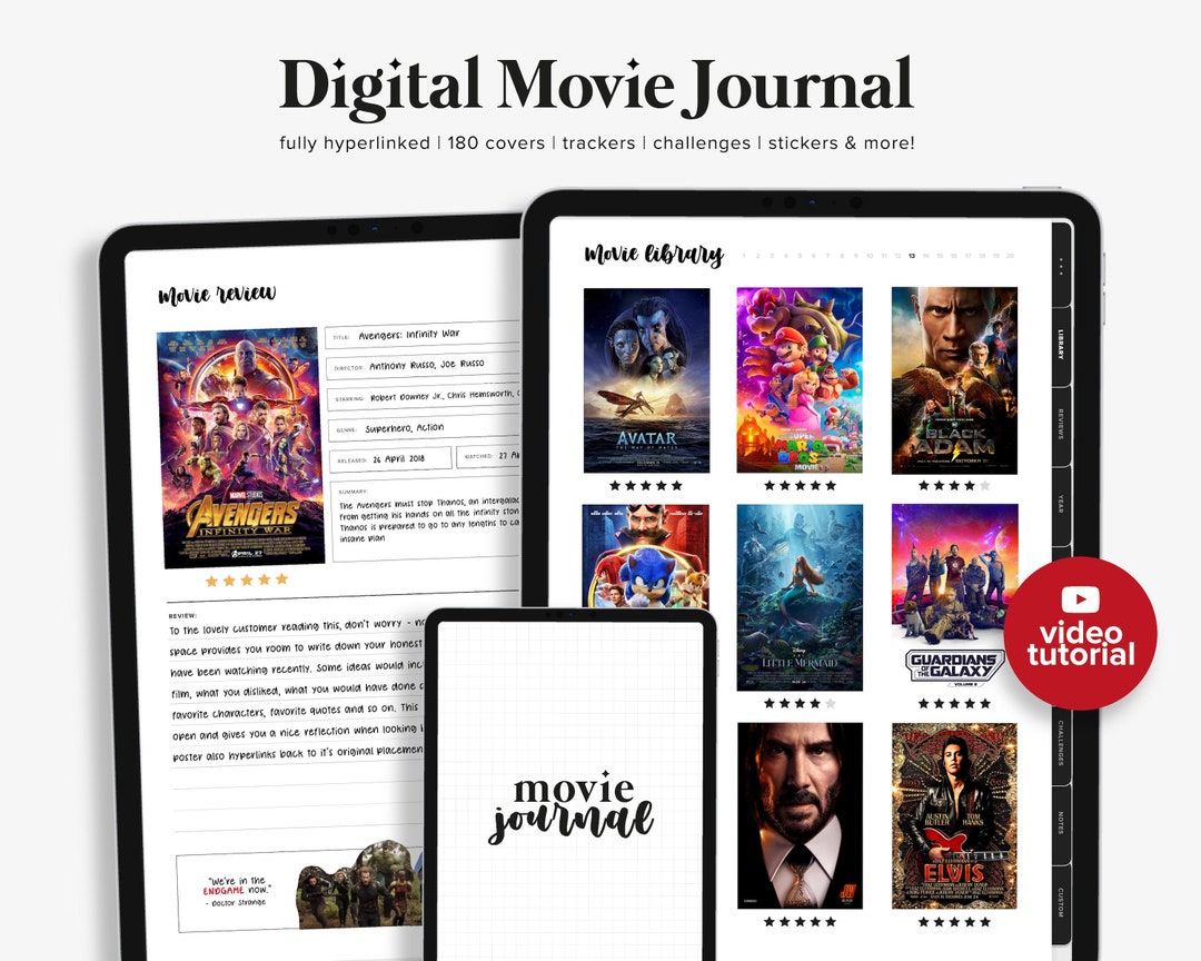 Digital Movie Journal Digital Movie Planner Film Planner Movie Log ...