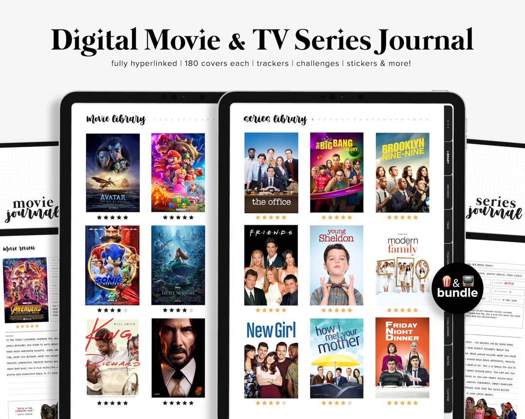 Digital Movie & TV Series Journal Bundle Digital Movie Planner Media ...