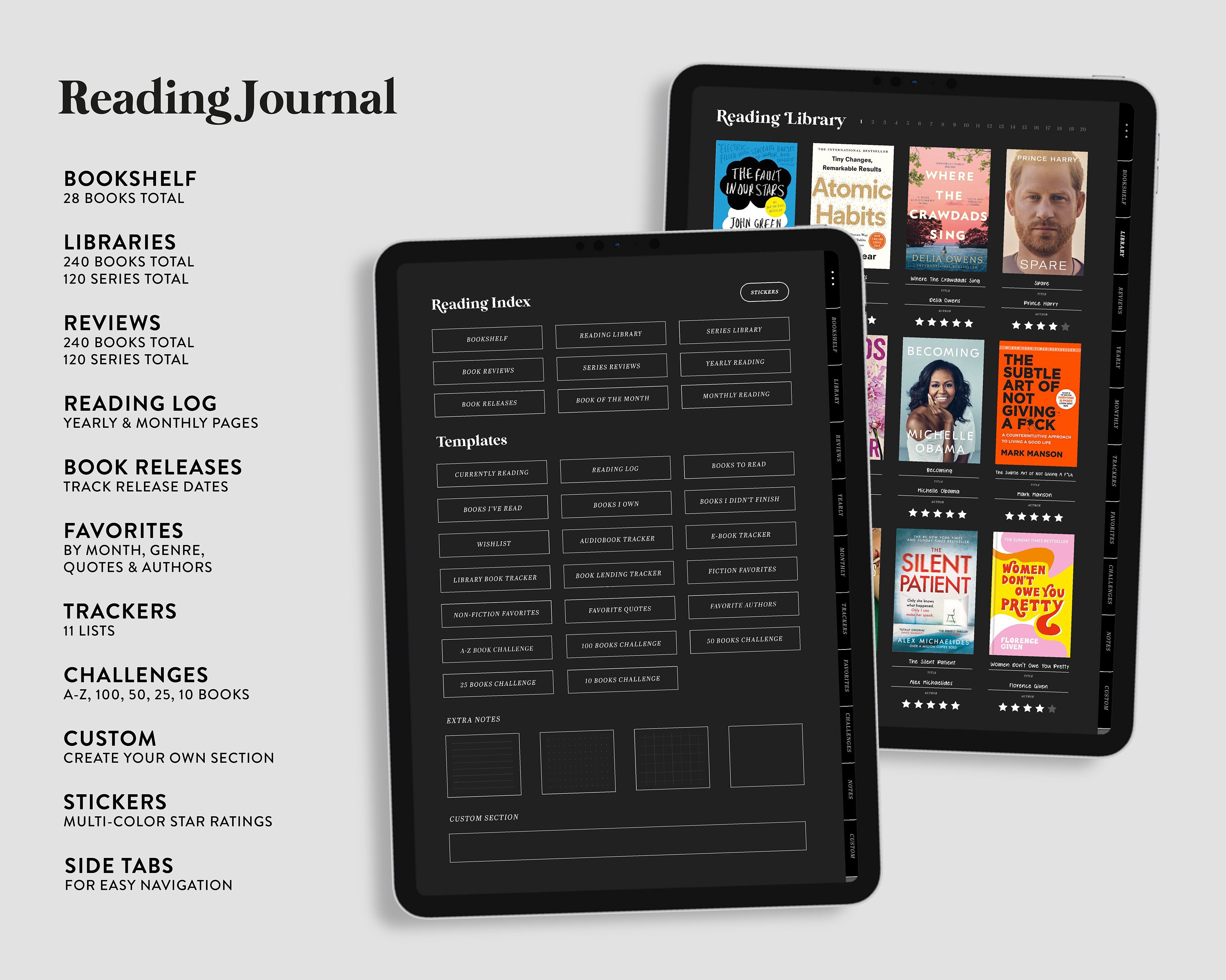 Digital Reading & Movie/tv Series Journal BUNDLE Dark Mode | Reading ...