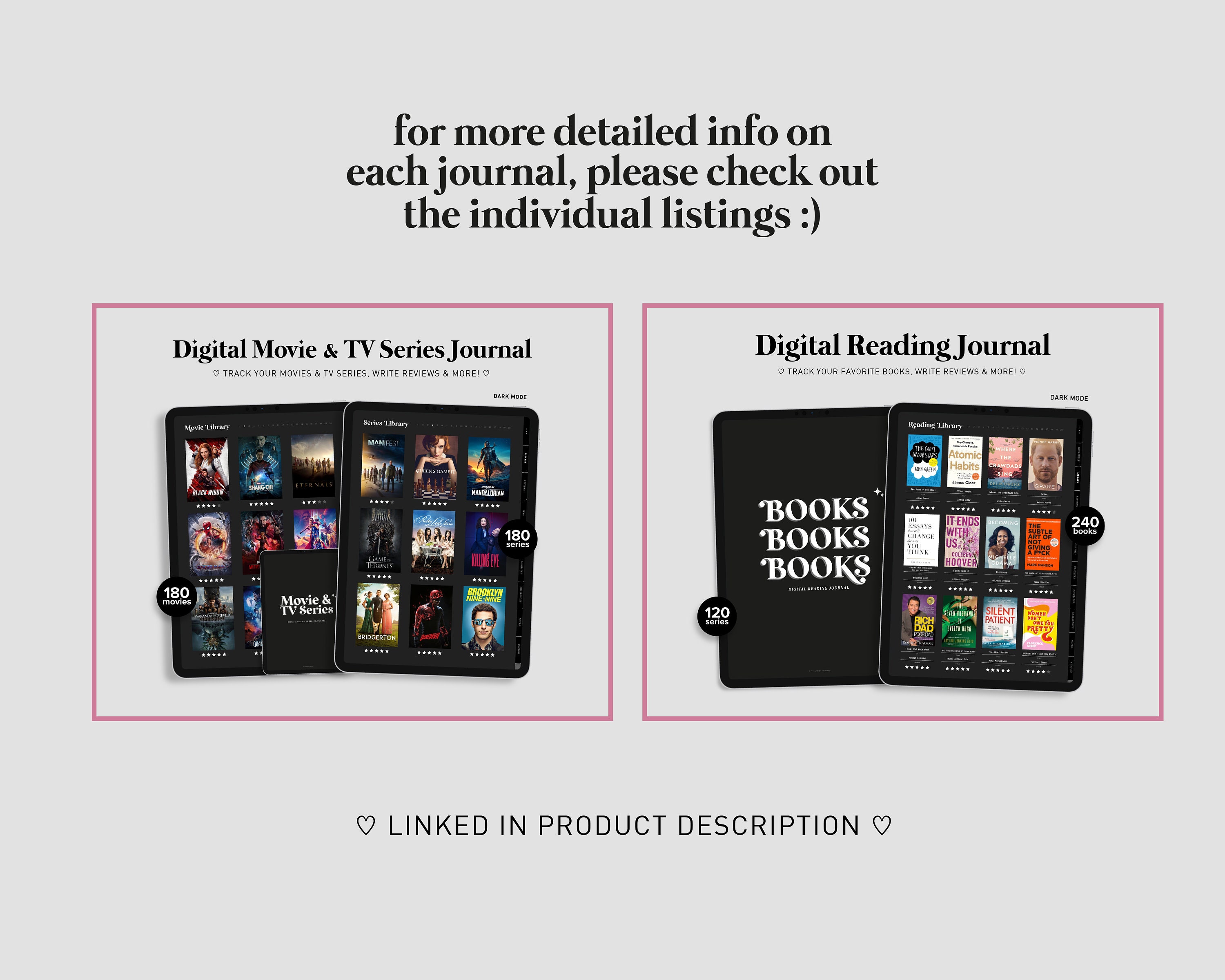 Digital Reading & Movie/tv Series Journal BUNDLE Dark Mode | Reading ...