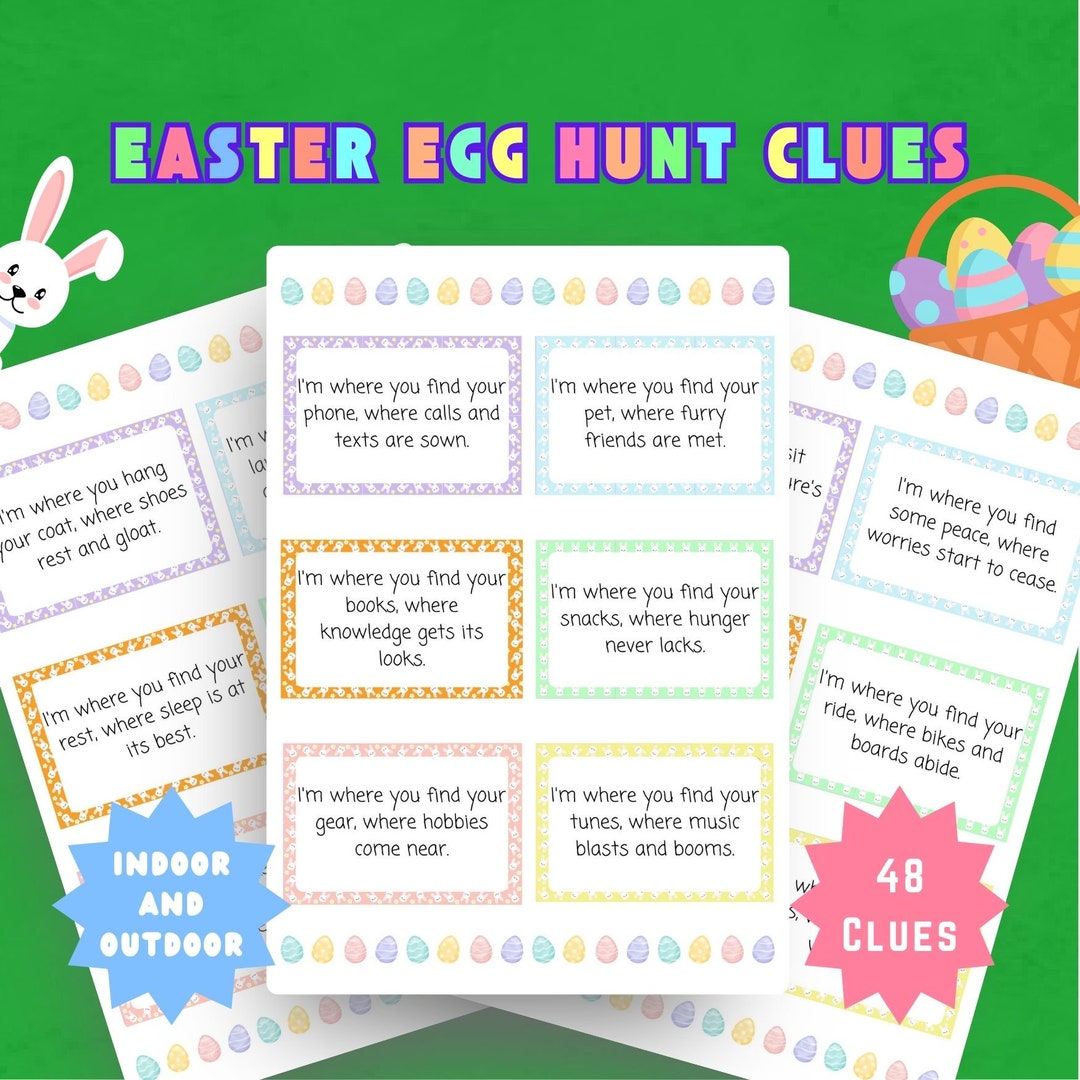 Easter Egg Scavenger Hunt Printable Clue Cards Outdoor Indoor Printable ...