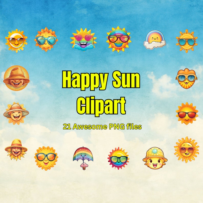 Sun Clipart | Cute Sun Clipart | Cartoon Sun | Clipart for Stickers ...