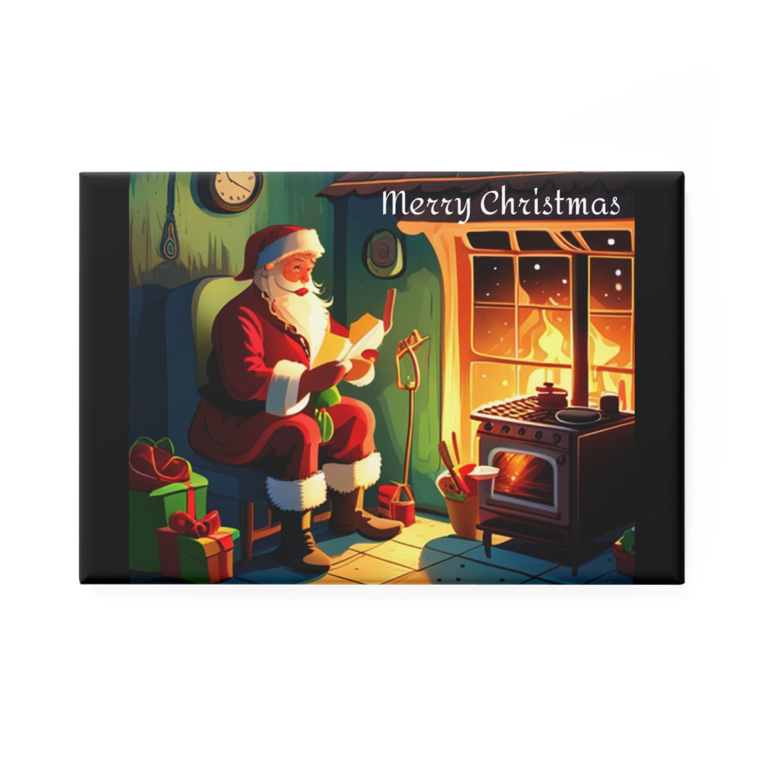 New Santa Reading a Letter With the Request for the Gifts Button Magnet ...