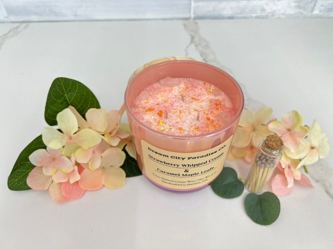Strawberry Whipped Cream & Caramel Maple Leaf Candle,coco Apricot Creme Wax, 3 Wicks Candle ...