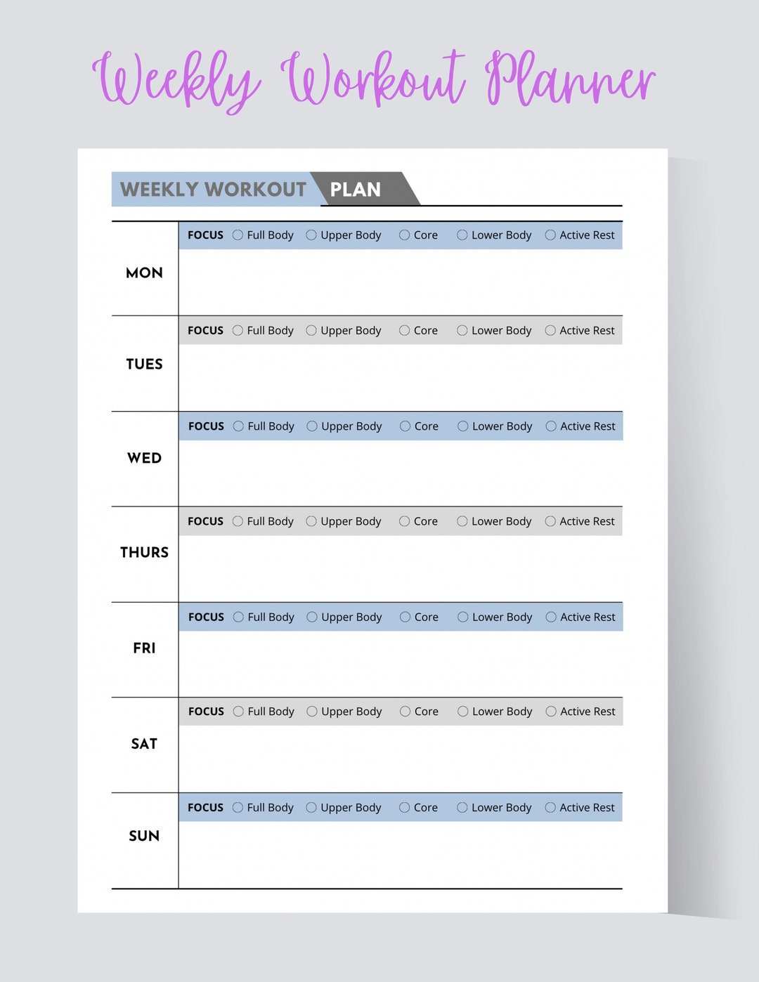 Printable Weekly Workout Planner - Etsy