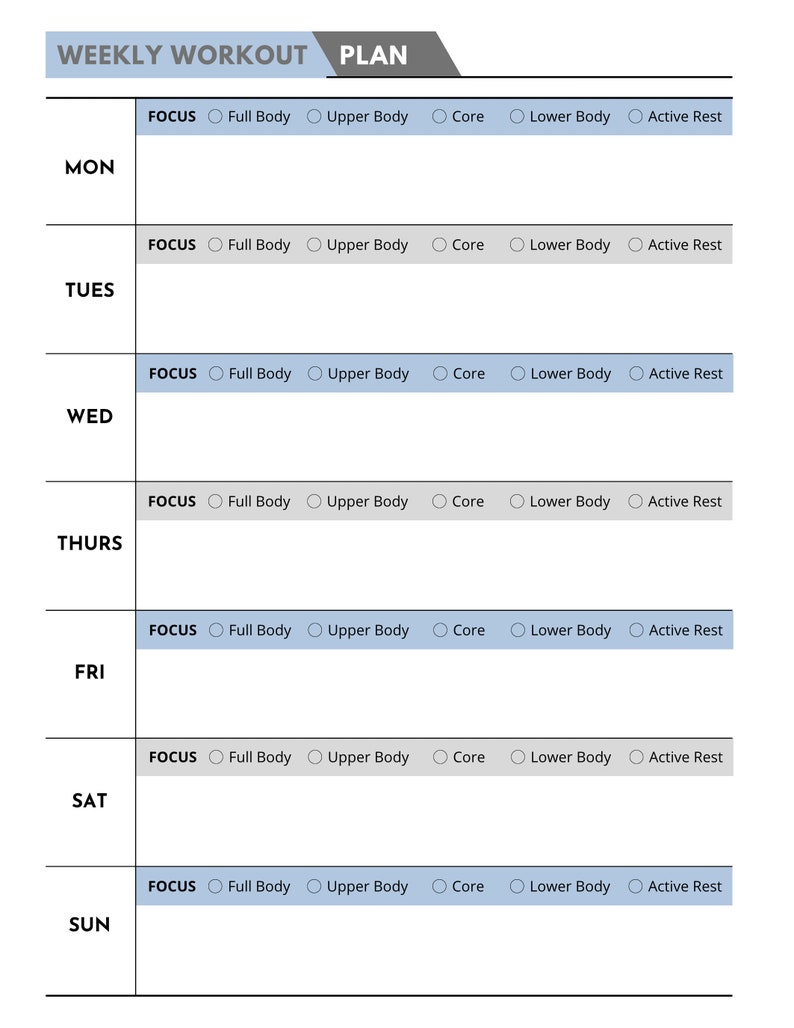 Printable Weekly Workout Planner - Etsy