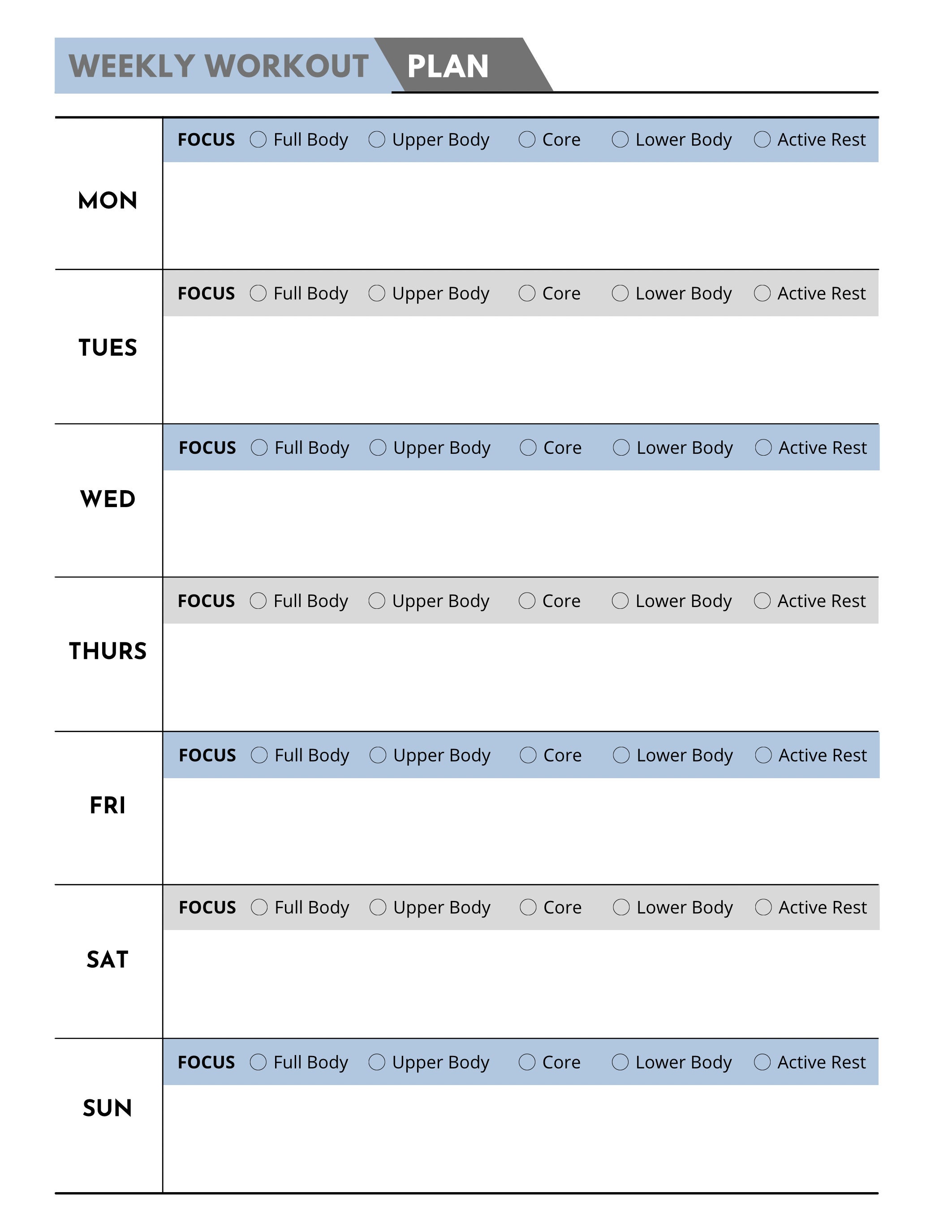 Printable Weekly Workout Planner - Etsy