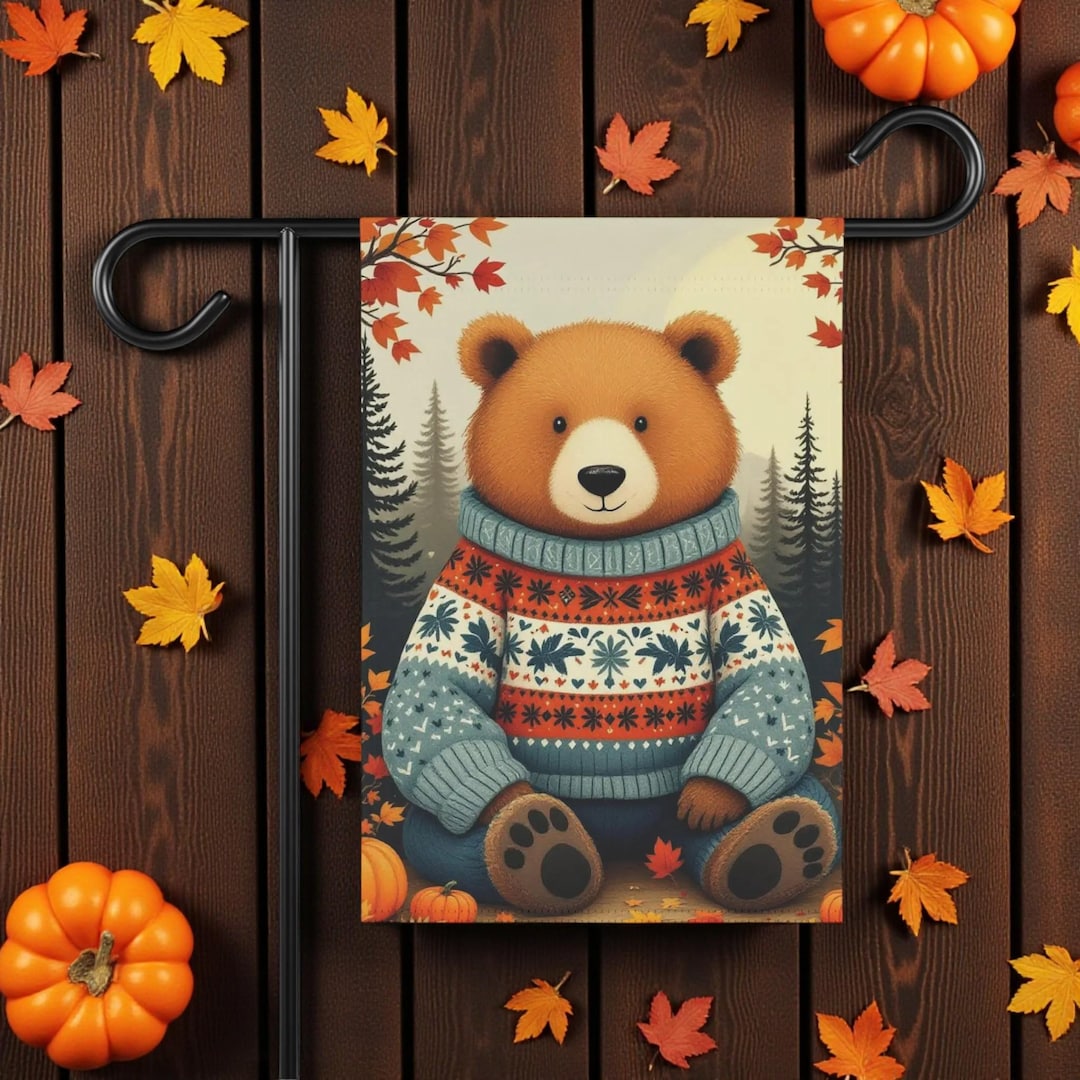 Autumn Bear Garden Banner, Cozy Fall Yard Sign, Cute Bear Decor ...