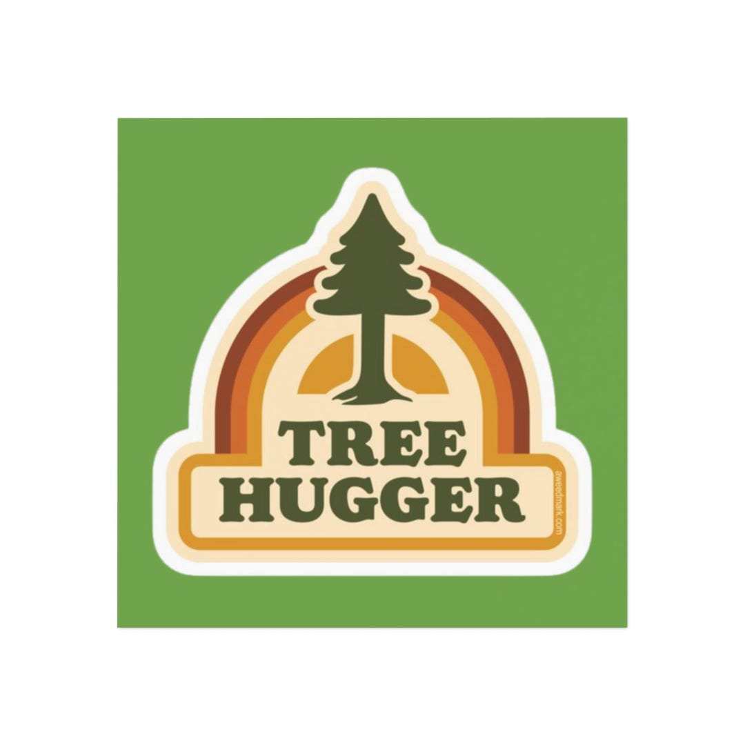 Retro Tree Hugger Square Magnet, Eco-friendly Decor, Gift for Nature ...