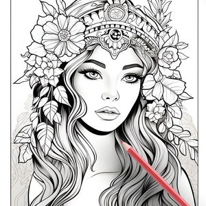 25 Pages Boho Bohemian Beauties Coloring Book Adult Coloring Pages ...