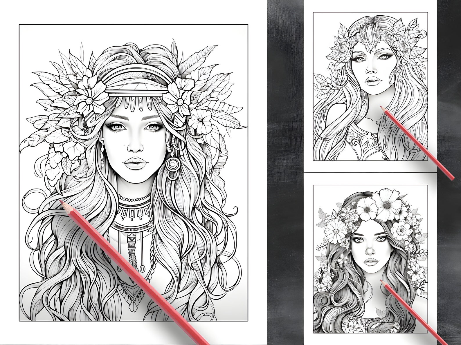 25 Pages Boho Bohemian Beauties Coloring Book Adult Coloring - Etsy