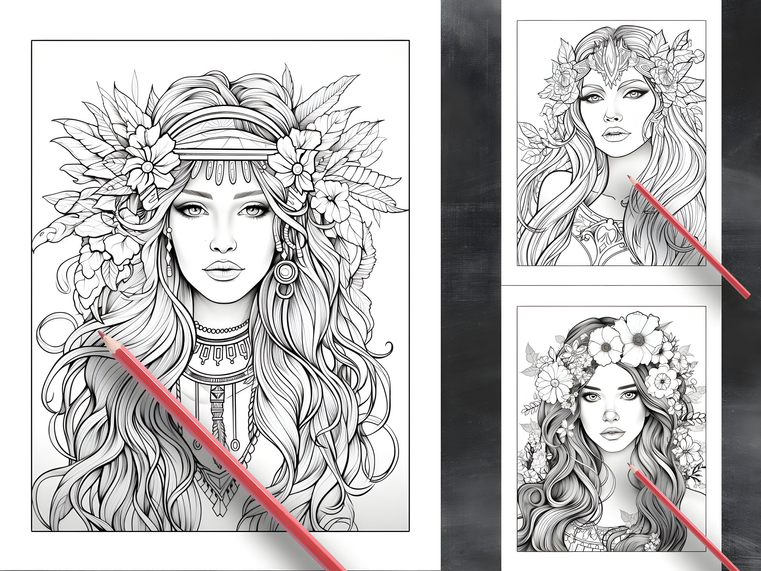 25 Pages Boho Bohemian Beauties Coloring Book Adult Coloring - Etsy