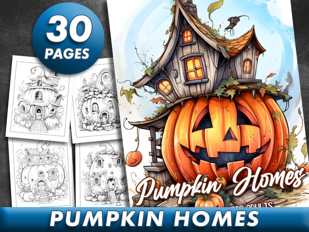 30 Pages Pumpkin Homes Coloring Book Adult Coloring Pages, Cute ...