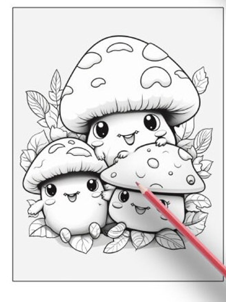 25 Pages Mushroom Cuties Coloring Book 2 - Adorable Adult Coloring ...