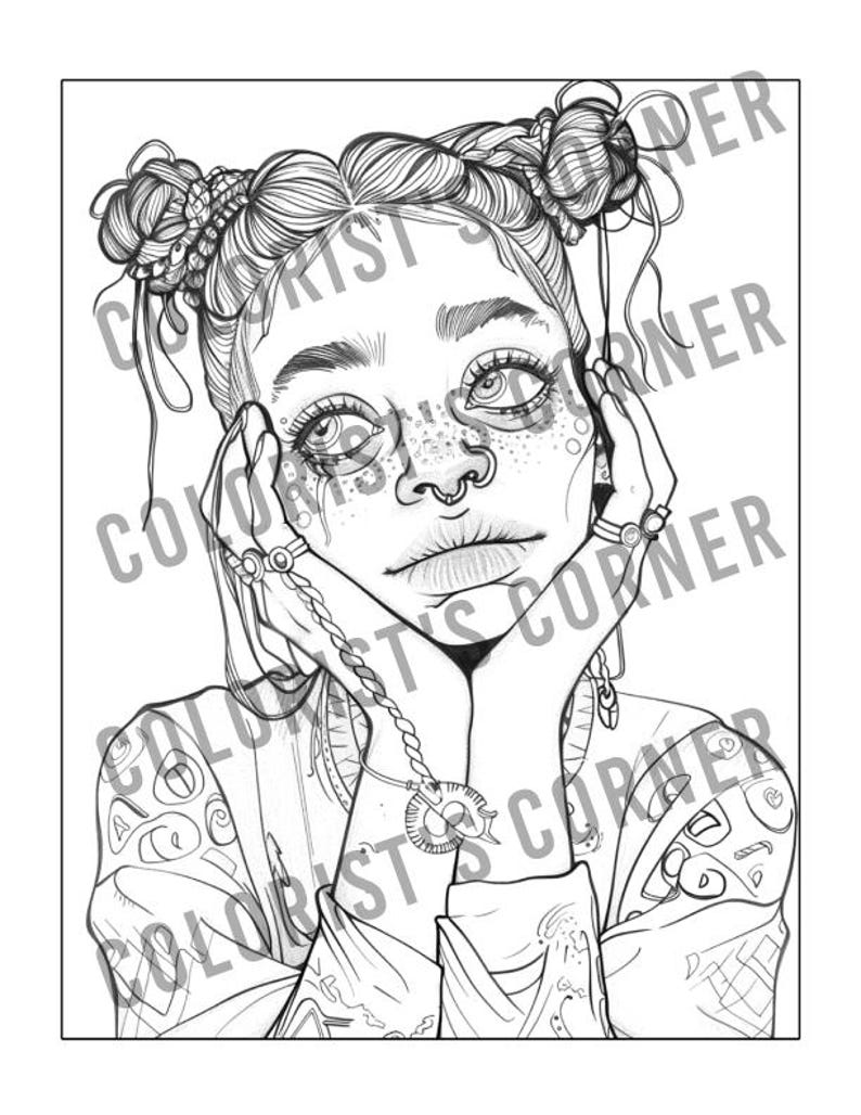 32 Pages Alt Boho Coloring Book Adult Coloring Pages, Portrait Coloring ...
