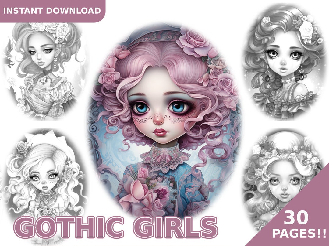 30 Pages Gothic Girls Coloring Book Adult Coloring Pages Kids - Etsy