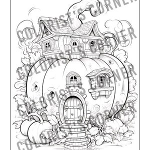 30 Pages Pumpkin Homes Coloring Book Adult Coloring Pages, Cute ...