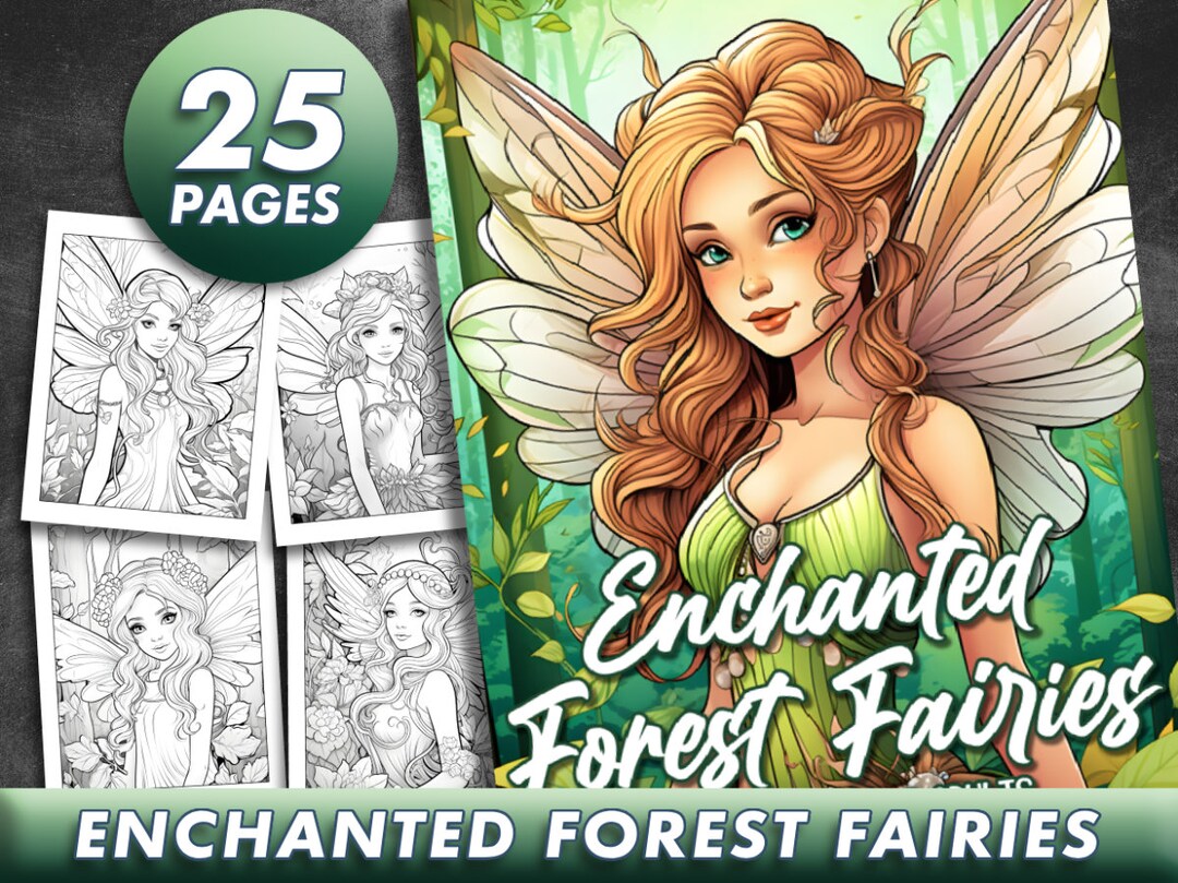 25 Pages Enchanted Forest Fairies Coloring Book - Adult Coloring Pages ...