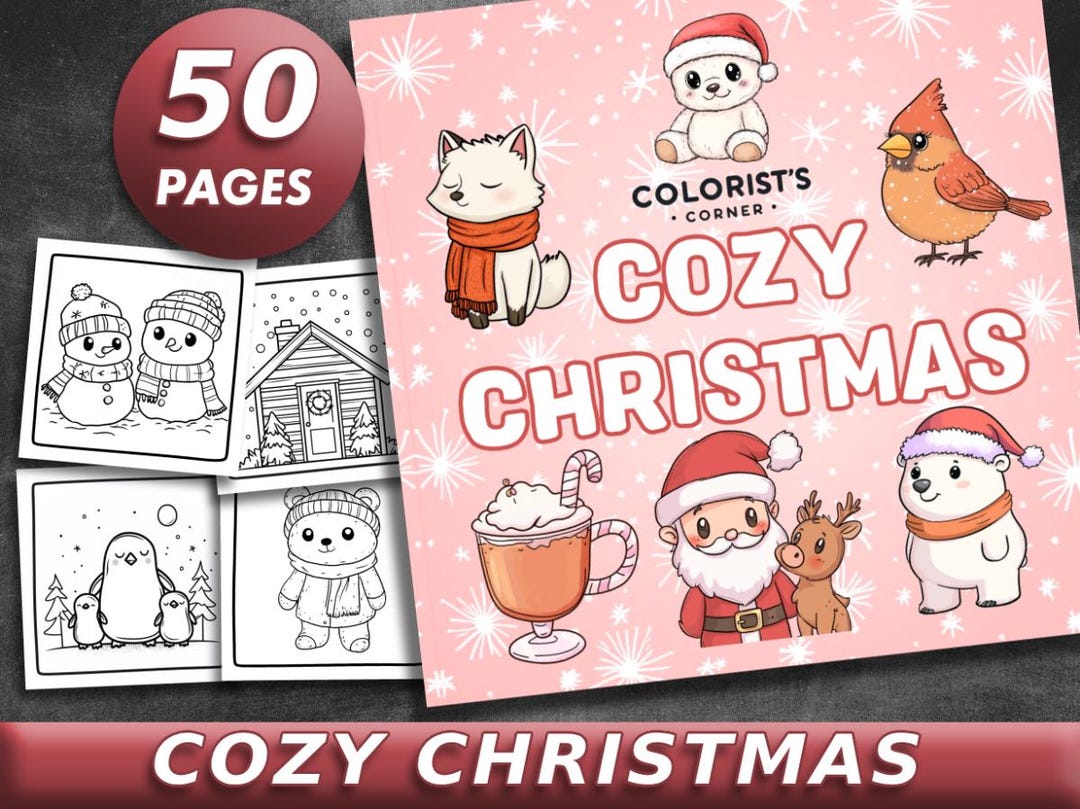 50 Pages Cozy Christmas Coloring Book Adult Coloring Pages, Christmas ...